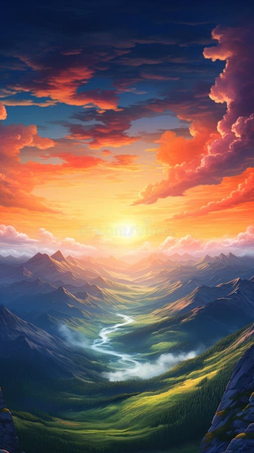 A Vibrant and Dynamic Landscape, Perfect for Game and App. Stock Image ...