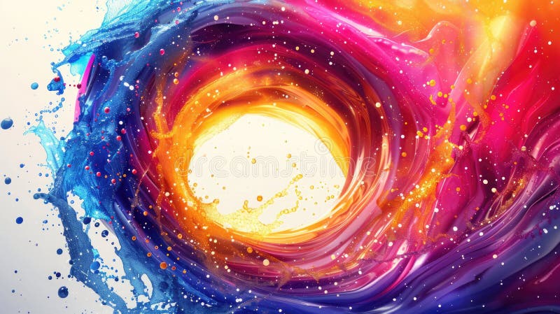 Colorful Liquid Motion Explosion: Abstract Curved Wave with Paint Drops ...