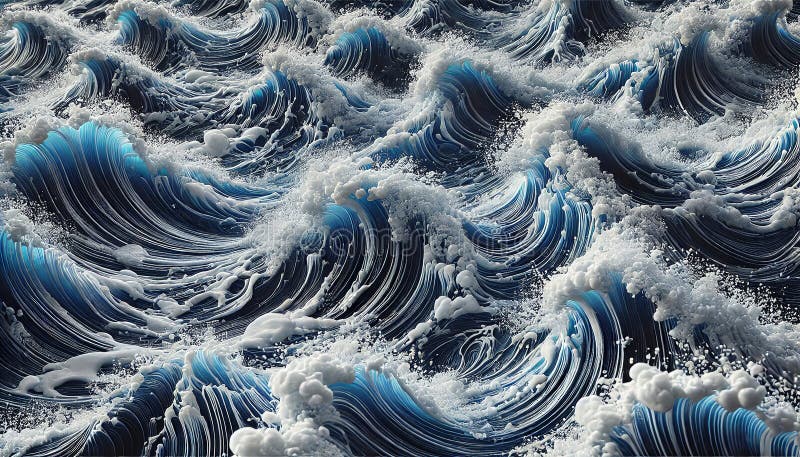 Dynamic Ocean Waves with Foam Stock Illustration - Illustration of ...