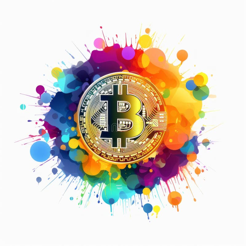 Colorful Bitcoin Art: Cybersteampunk Illustration on White Background ...