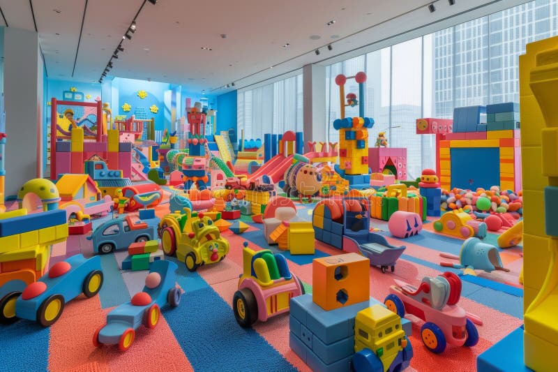 Vibrant and Dynamic Play Area Filled with a Multitude of Colorful Toys ...