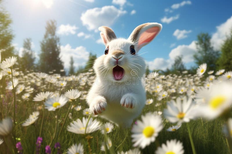 Vibrant and Dynamic Scene of a Rabbit Leaping Stock Illustration ...