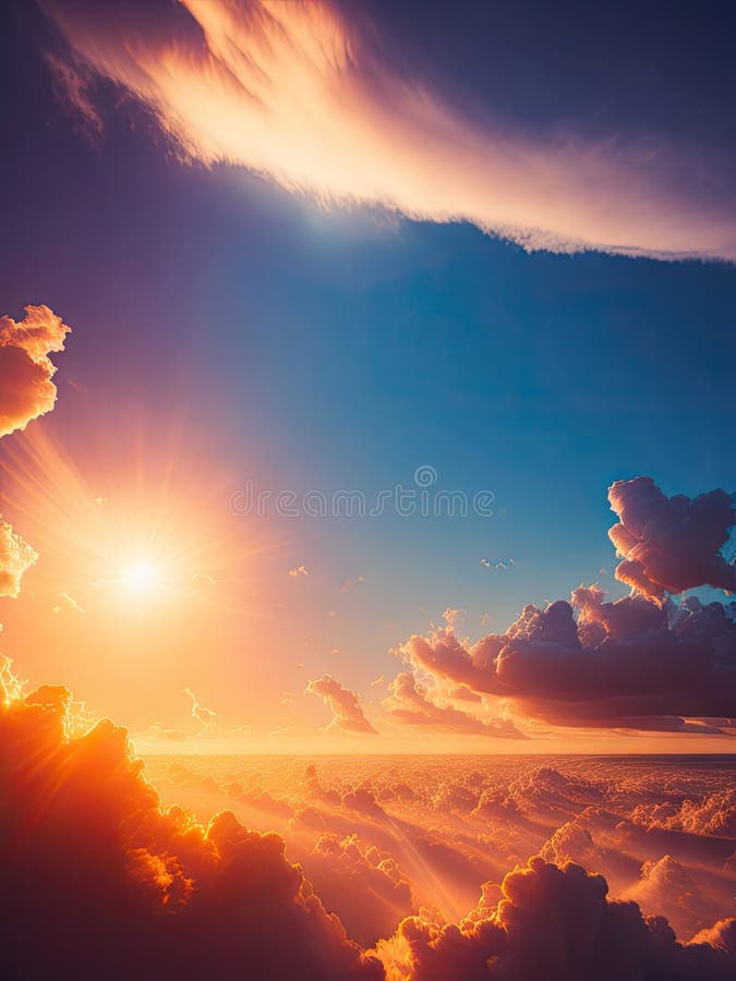 Vibrant Dynamic Sky with Angled Sunlit Clouds. Ai Generative Stock ...