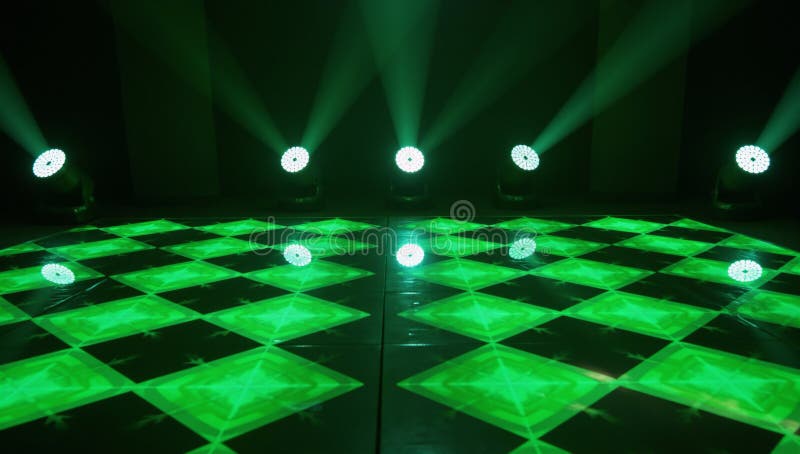Vibrant Dynamic Stage Setting with Green Lights and Reflective ...