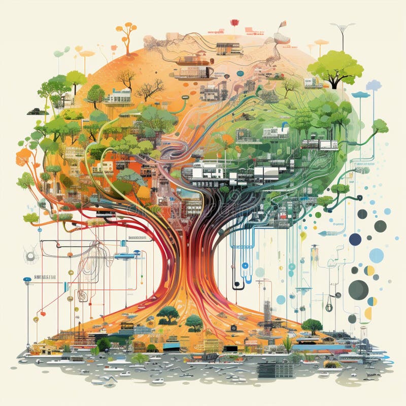 Tech Ecosystem Harmony: a Tree Blooms from a Circuit Board. Concept ...