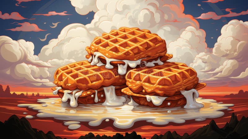 Vibrant Dynamic Waffle Illustration with Bold Contrasts and Complex ...