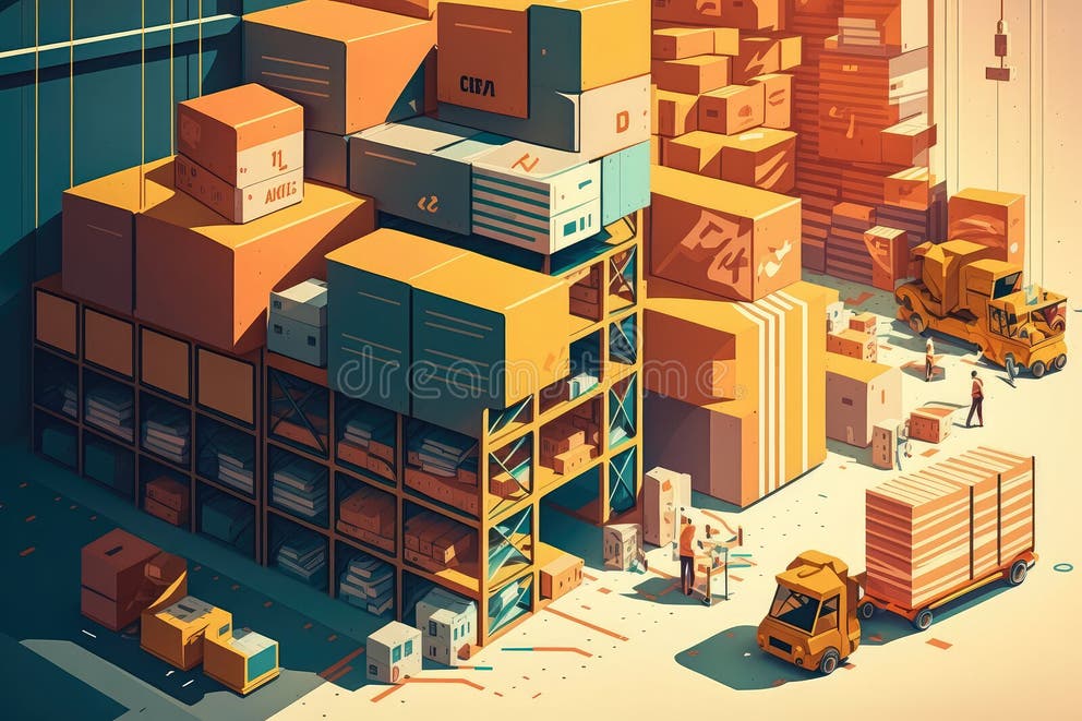 Vibrant and Dynamic Warehouse Complex with a Flurry of Activity Stock ...