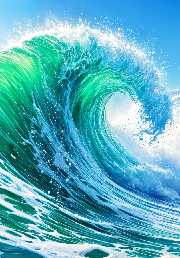 A large wave crashing down stock illustration. Illustration of ...