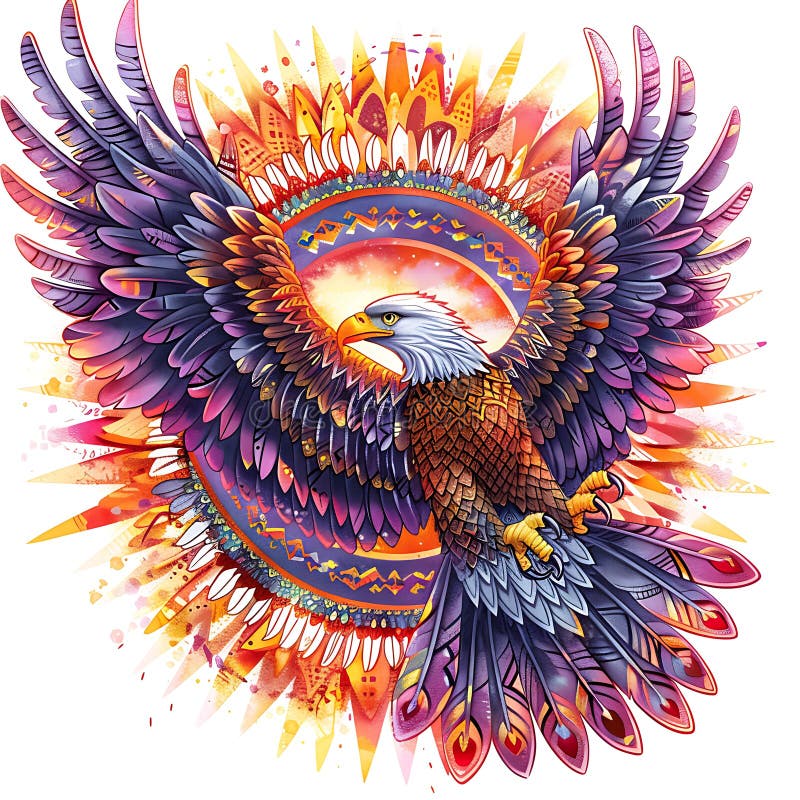 Vibrant Eagle Mandala Art with Colorful Patterns Stock Illustration ...