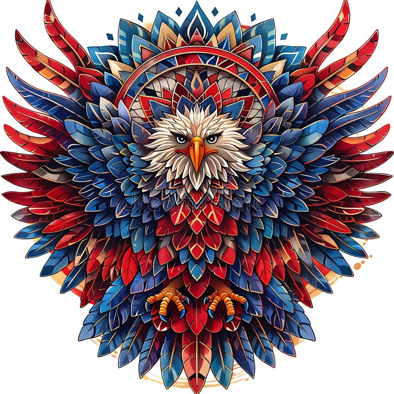 Vibrant Eagle Mandala with Intricate Feather Patterns Stock ...