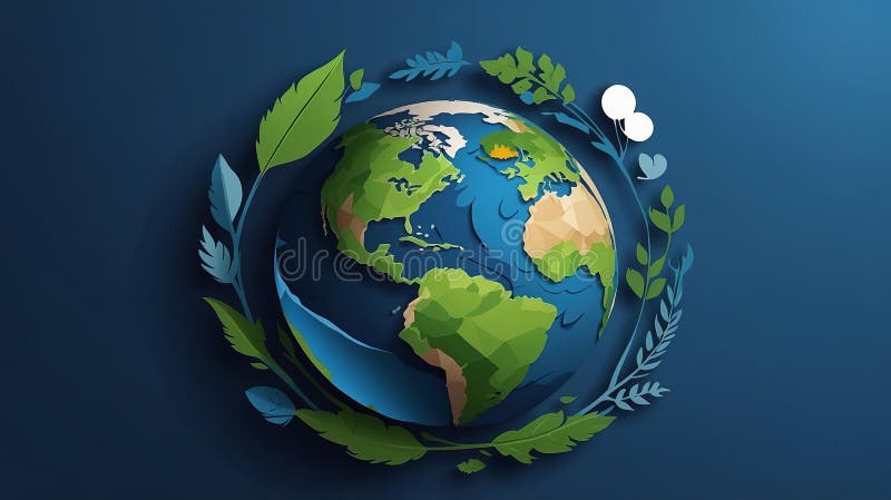 Vibrant Earth Cut from Paper, Surrounded by Green Leaves, Set Against ...