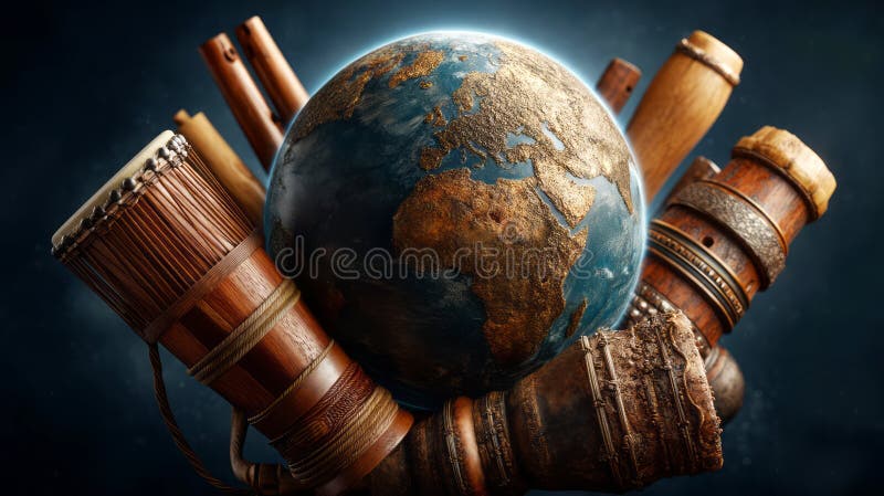 Vibrant Earth with Various Musical Instruments Symbolizing Global ...
