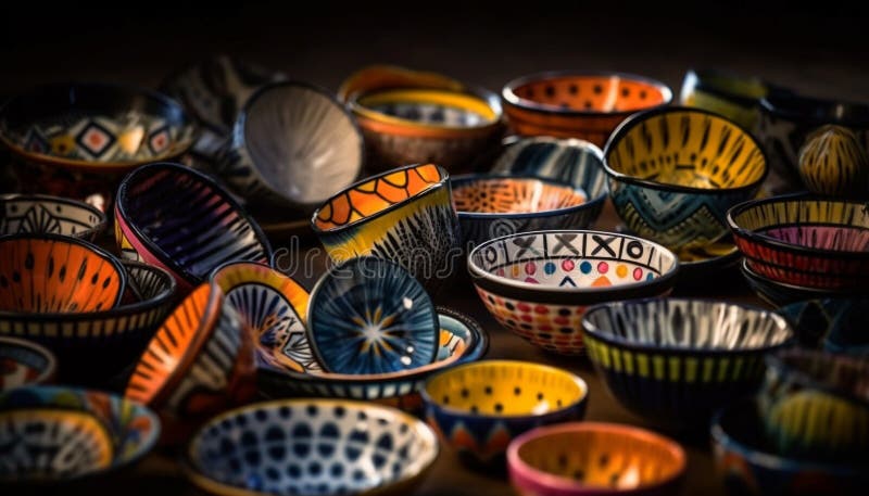 Vibrant Earthenware Pottery Collection, Ornate Decoration, Multi ...