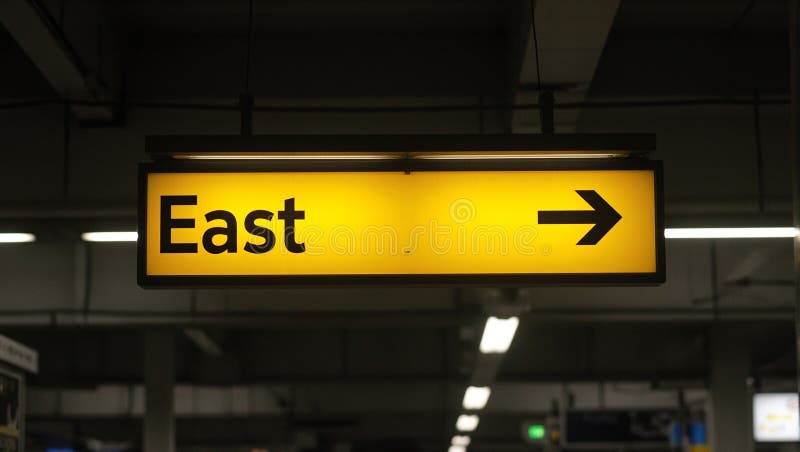 Vibrant East Sign with Arrow at Train Station Stock Illustration ...
