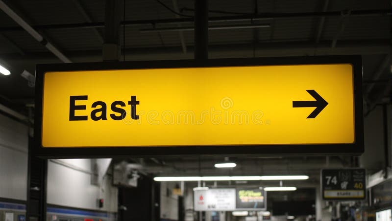 Vibrant East Sign with Arrow at Train Station Stock Illustration ...