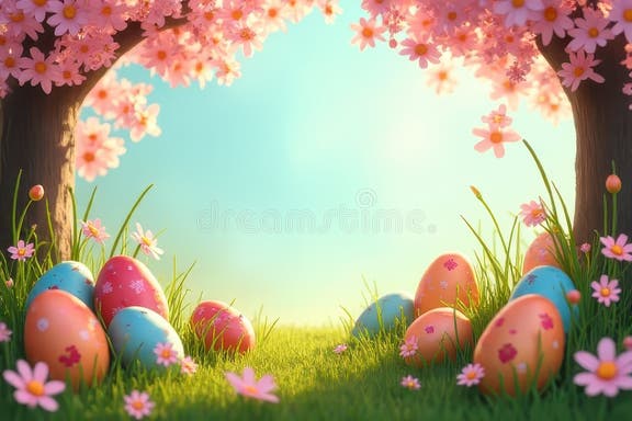 Vibrant Easter Animation with Colorful Eggs and Spring Scenery Stock ...