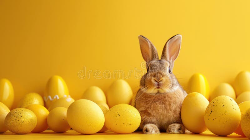 Golden Bunny Easter Backdrop with Vibrant Eggs and Text Area Stock ...
