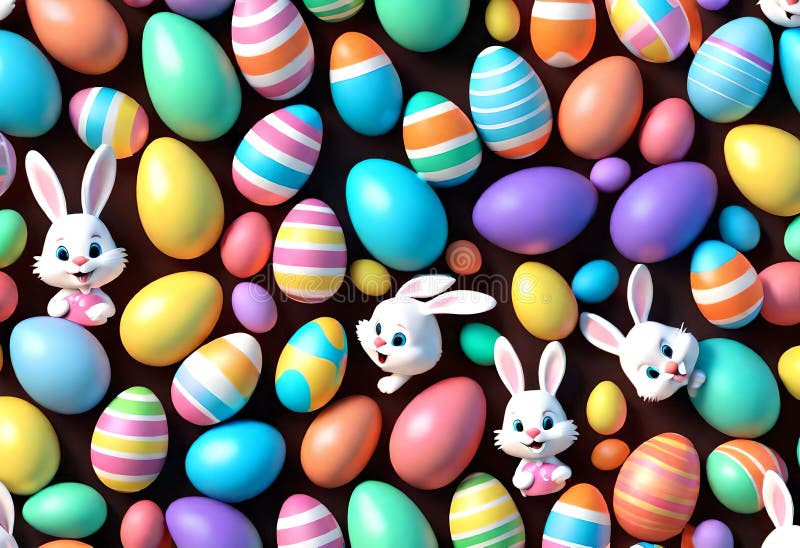 Vibrant Easter Bunny with Multi-Colored Easter Eggs Stock Illustration ...