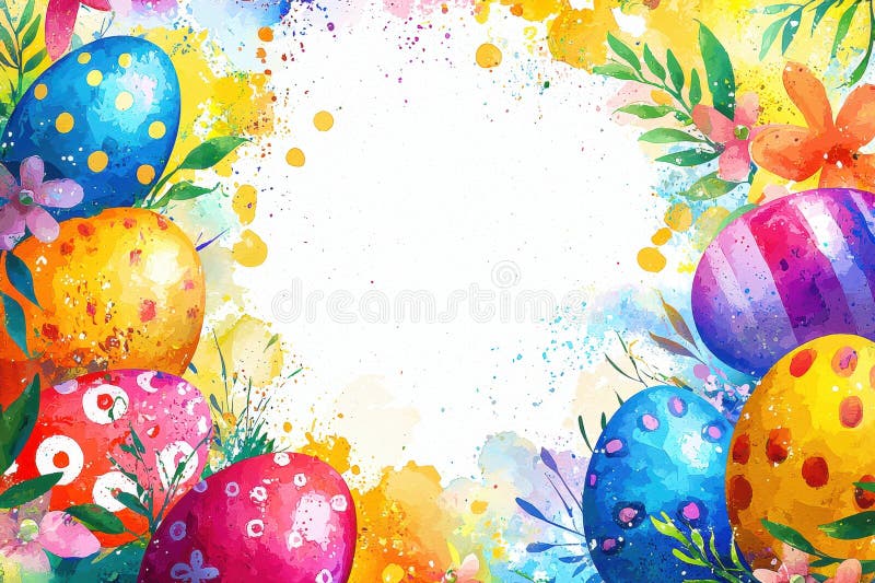 Vibrant Easter Card Template with Watercolor Eggs and Flowers for ...