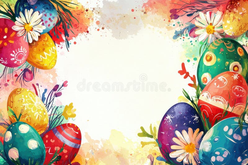 Vibrant Easter Card Template with Watercolor Eggs and Flowers for ...