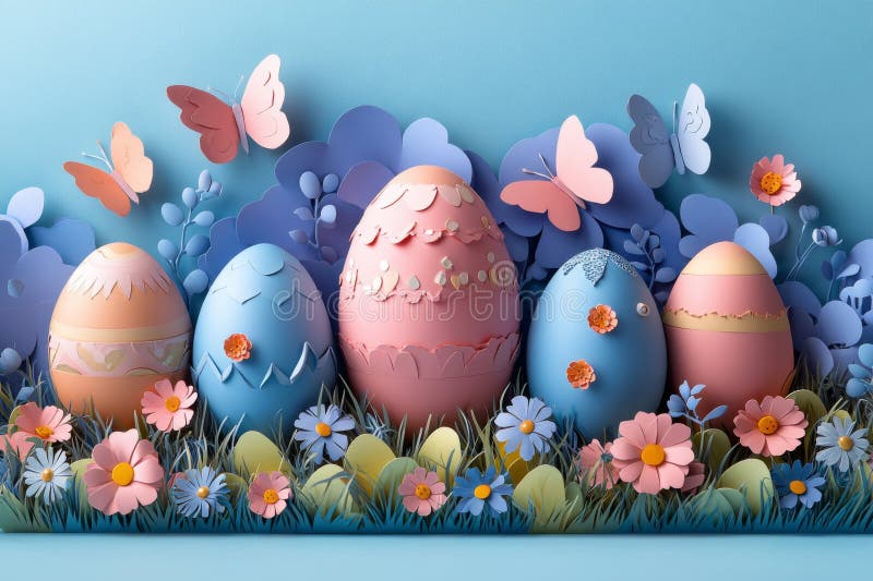 Vibrant Easter Composition with Butterflies Stock Illustration ...