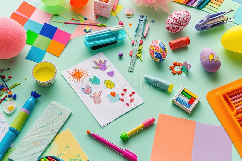 Colorful Easter Egg Decorating Craft Supplies Stock Illustration ...