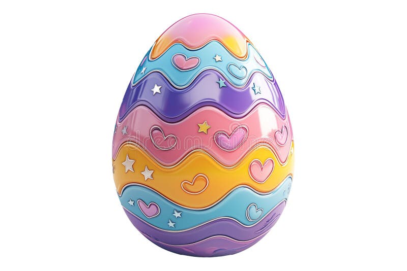 Vibrant Easter Egg with Embossed Patterns of Waves, Stars, and Hearts ...