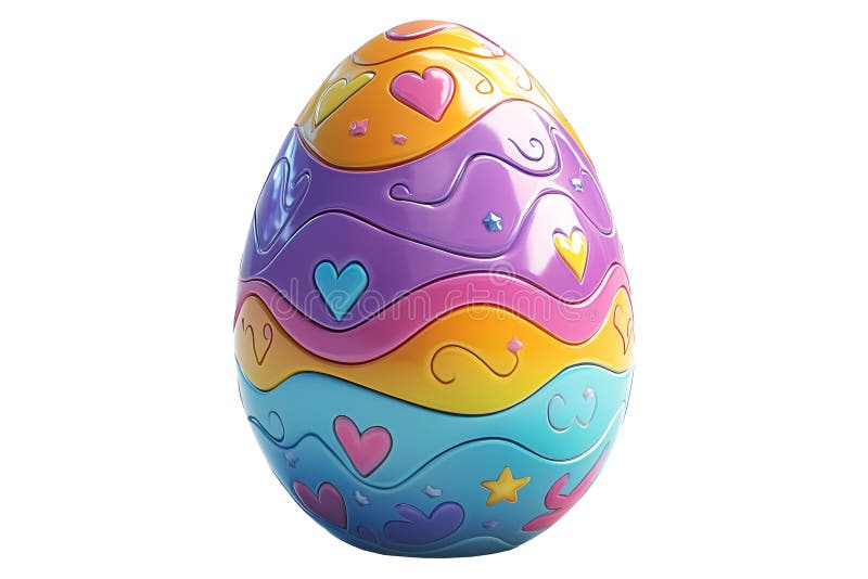 Vibrant Easter Egg with Embossed Patterns of Waves, Stars, and Hearts ...