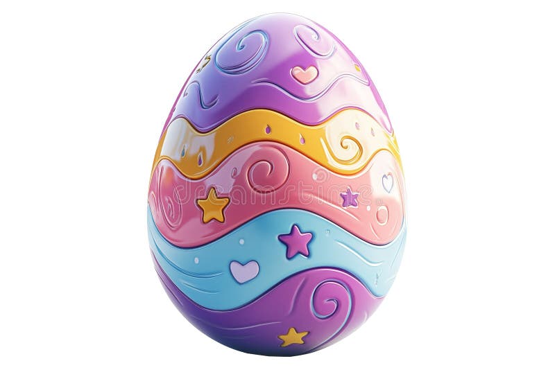 Vibrant Easter Egg with Embossed Patterns of Waves, Stars, and Hearts ...