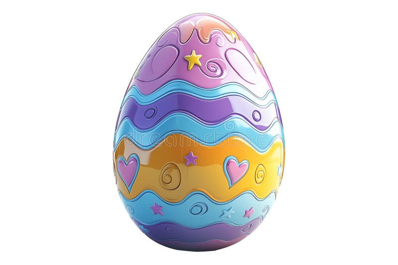 Vibrant Easter Egg with Embossed Patterns of Waves, Stars, and Hearts ...