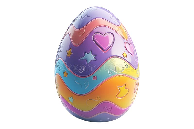 Vibrant Easter Egg with Embossed Patterns of Waves, Stars, and Hearts ...