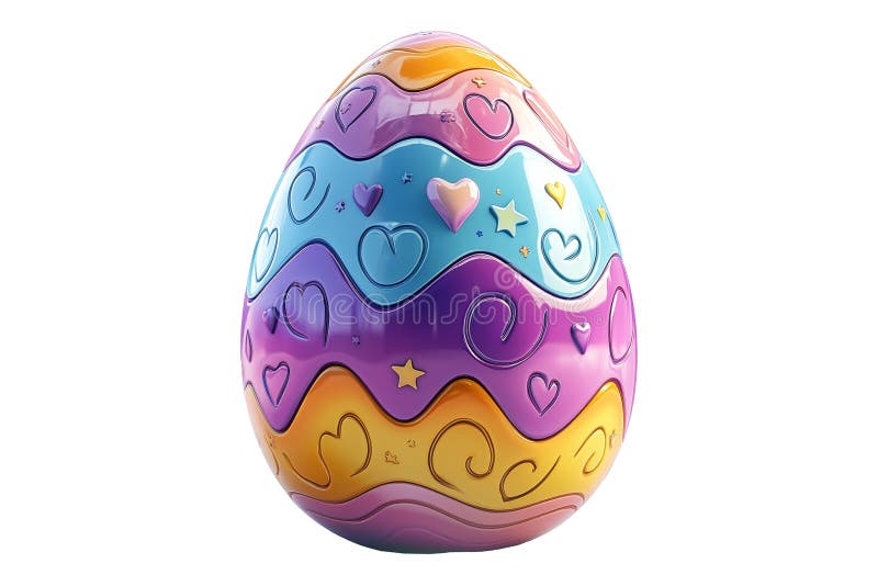 Vibrant Easter Egg with Embossed Patterns of Waves, Stars, and Hearts ...