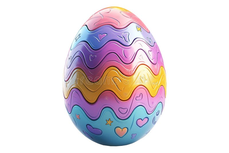 Vibrant Easter Egg with Embossed Patterns of Waves, Stars, and Hearts ...