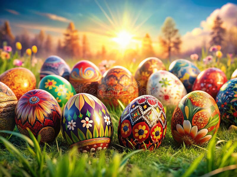 Vibrant Easter Egg Extravaganza a Panoramic Display of Colorful Painted ...