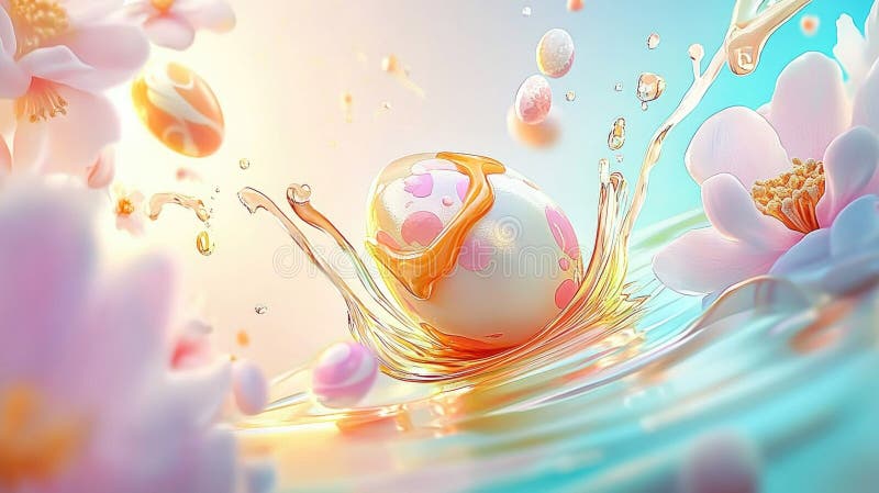 Vibrant Easter Egg Splash with Blossoms and Colorful Elements Stock ...