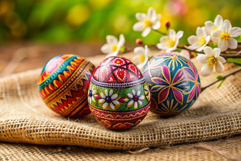 Vibrant Easter Eggs Adorn a Rustic Springtime Display a Festive ...