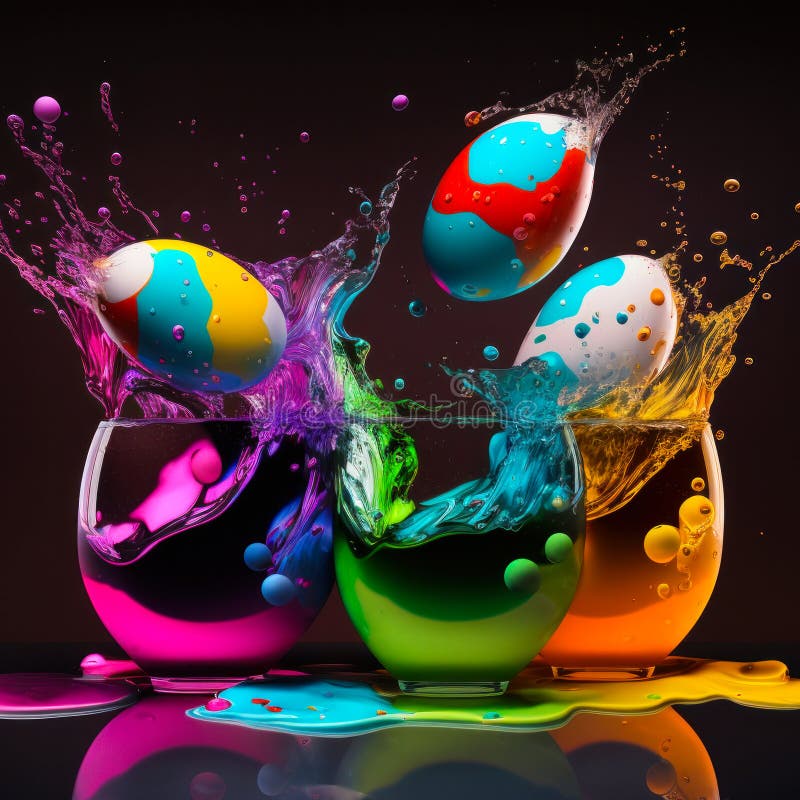 Vibrant Easter Eggs are Dropped into a Glass of Colored Water ...