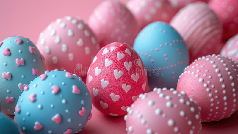Vibrant Easter Eggs with Pink Hearts Stock Illustration - Illustration ...