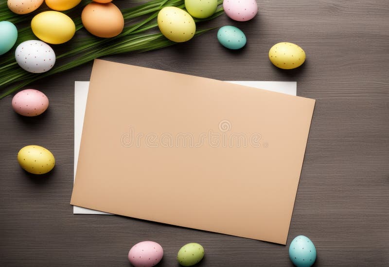 Easter Composition with Colorful Eggs and Blank Card Stock Illustration ...