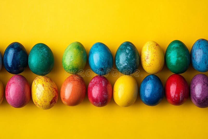 Vibrant Easter Eggs Set Against a Yellow Backdrop, with Room for Text ...