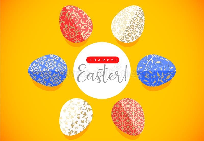 A Vibrant Easter Flat Style Illustration Featuring Eggs with Intricate ...