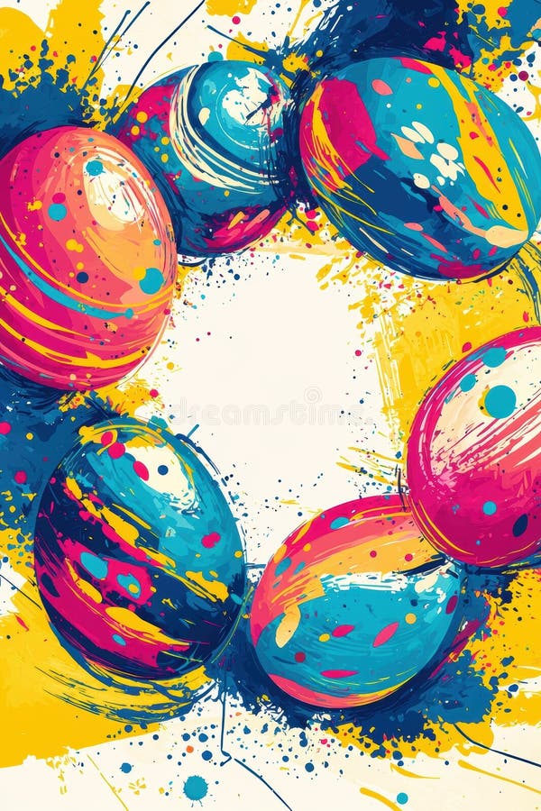Vibrant Easter Greeting Card Design with Colorful Painted Eggs and ...