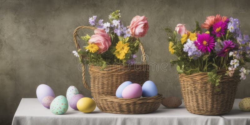 Vibrant Easter Scene with a Delightful Display of Pastel-colored Easter ...