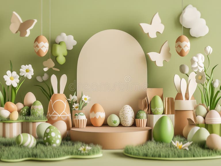 A Vibrant Easter Scene with an Overflowing Basket, Easter Eggs in ...