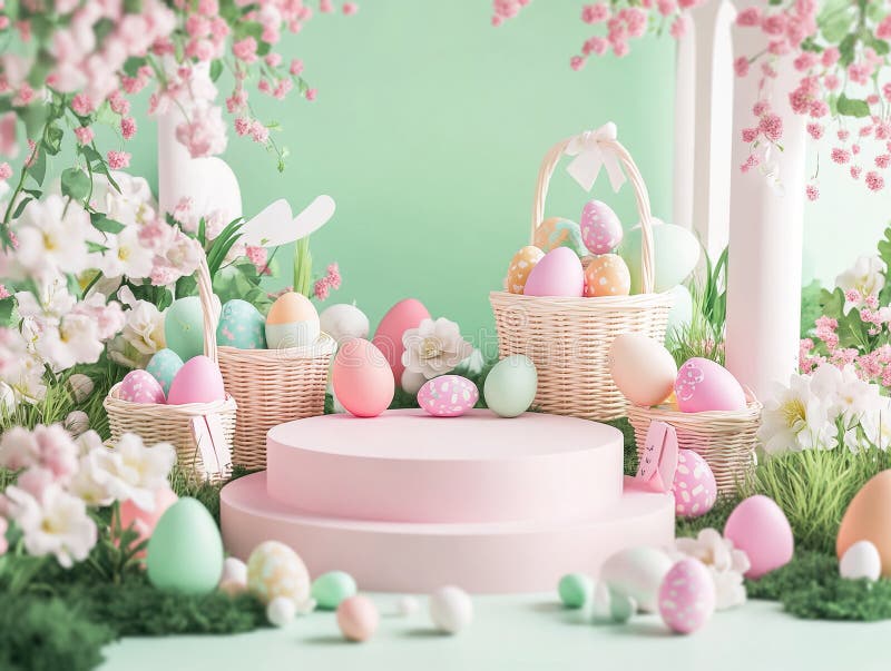 A Vibrant Easter Scene with an Overflowing Easter Basket, Pastel ...