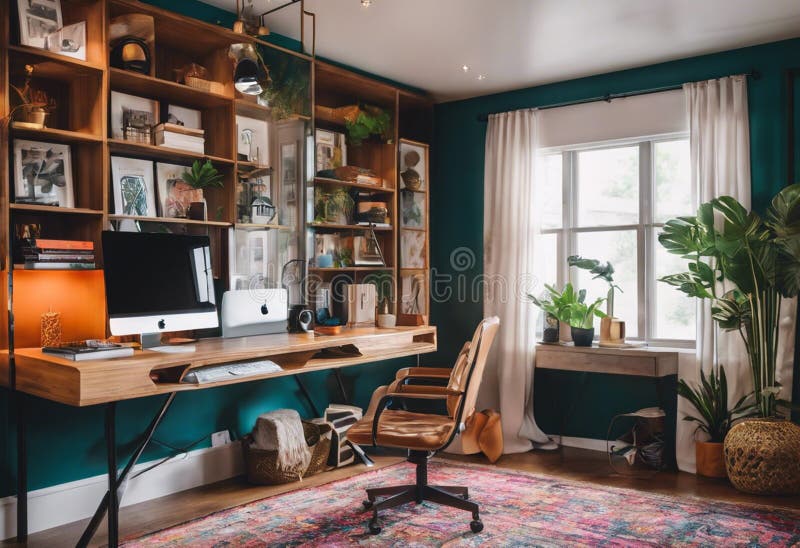 A Vibrant and Eclectic Home Office Space Stock Photo - Image of ...