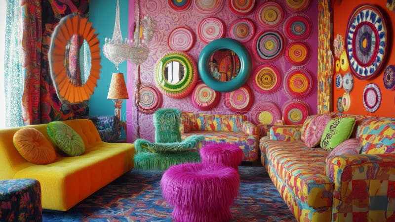 Vibrant Eclectic Living Room Interior Design with Colorful Patterns and ...
