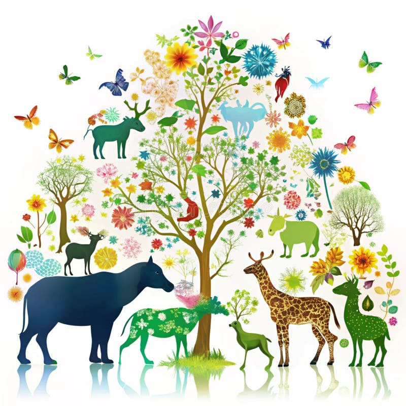 Vibrant Ecosystem with Animals and Flowers, Thriving Nature Stock ...