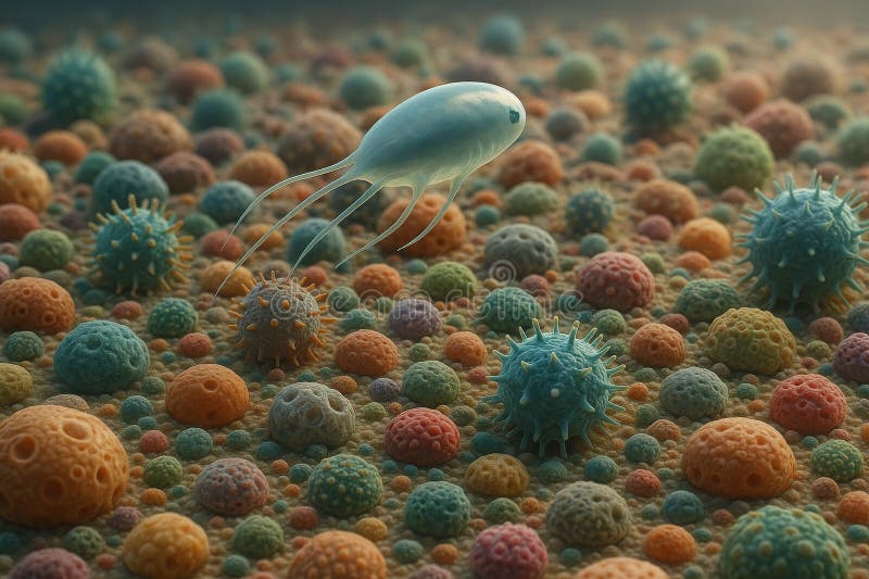 A Single-celled Microbe Swimming through a Diverse Microscopic ...