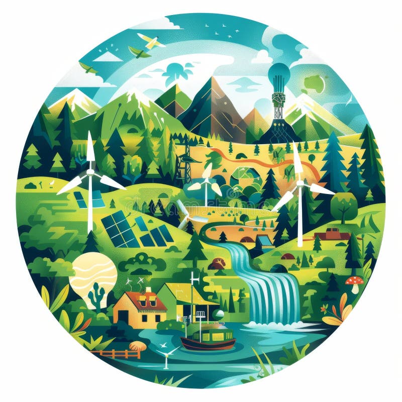 Vibrant Ecosystem and Renewable Energy Circle Stock Image - Image of ...